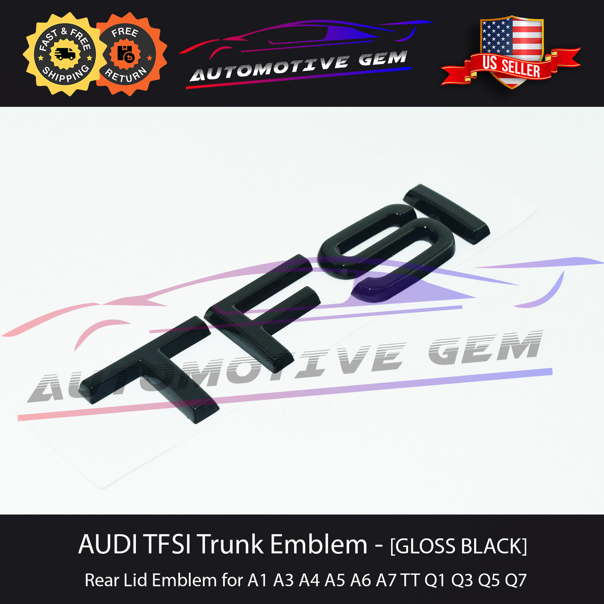 Audi TFSI Emblem GLOSS BLACK Badge Trunk Nameplate OEM S Line A3 A4 A5 ...