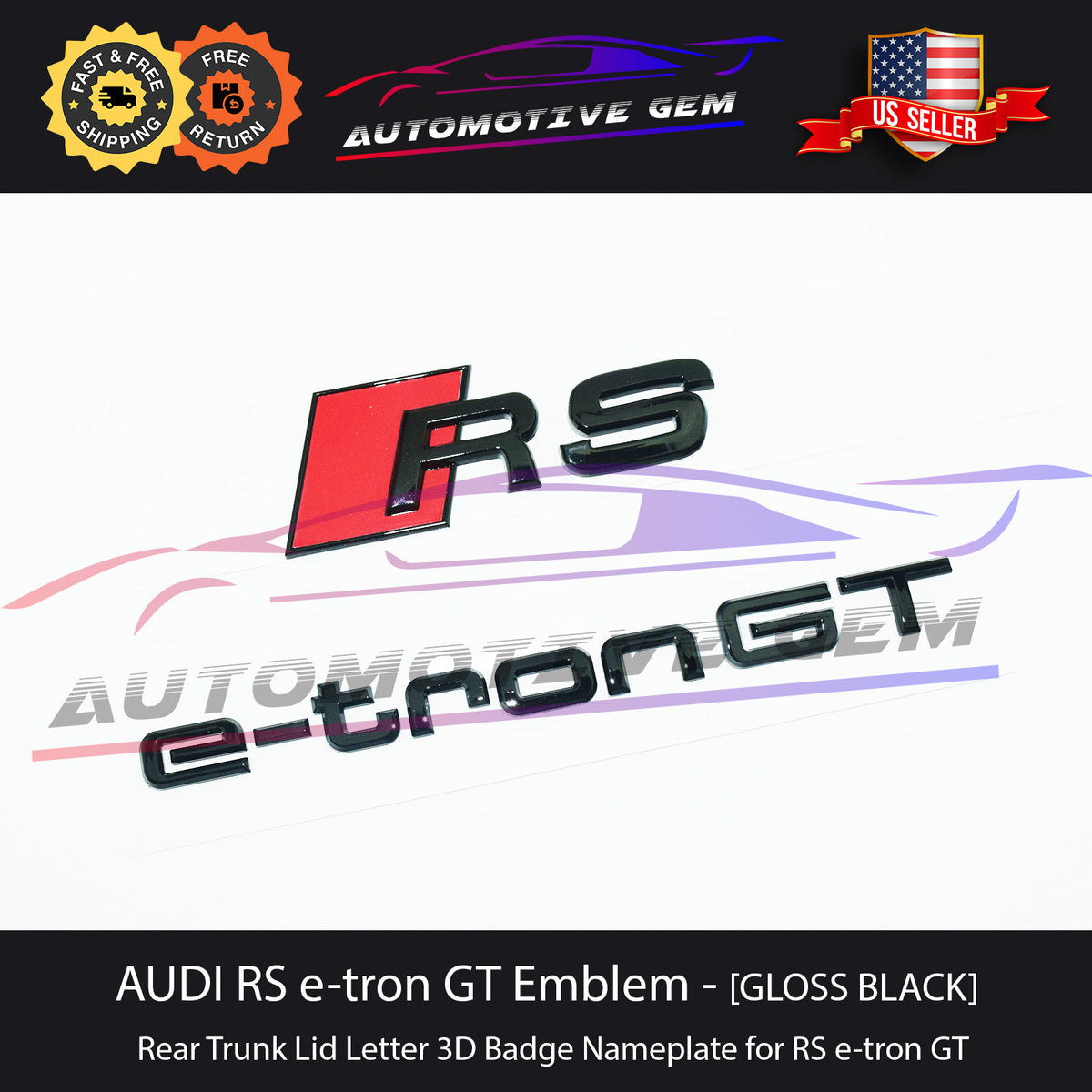 AUDI RS e-tron GT Emblem GLOSS BLACK Rear Trunk Badge Logo S Line Lift ...