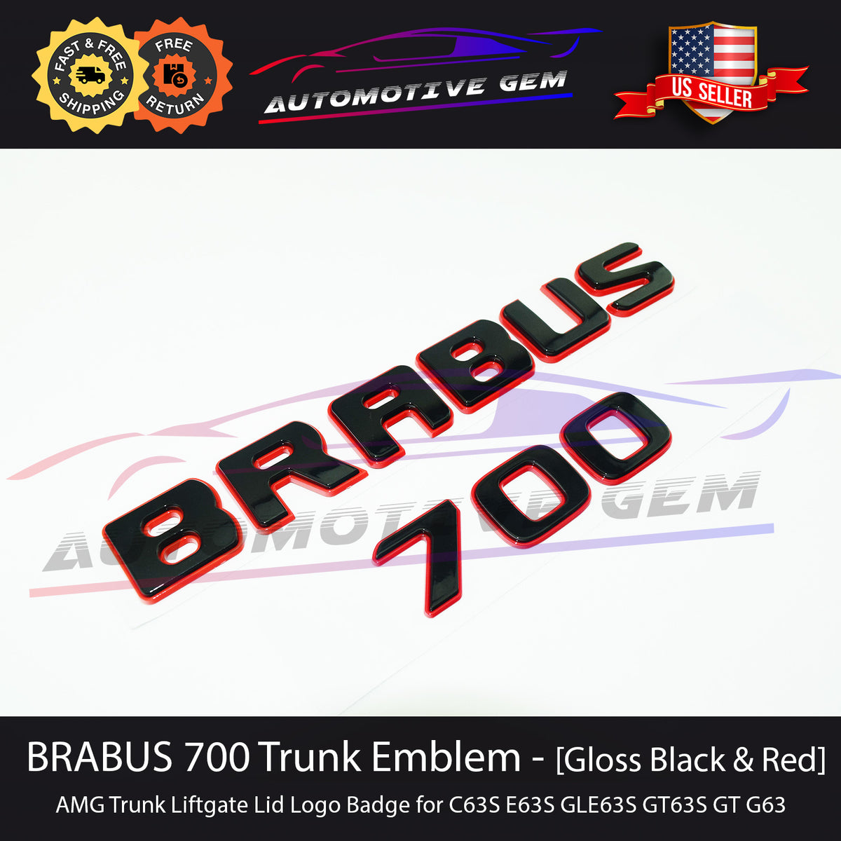 BRABUS 700 Emblem GLOSS BLACK RED Rear Trunk Luggage Lid Logo Tailgate ...