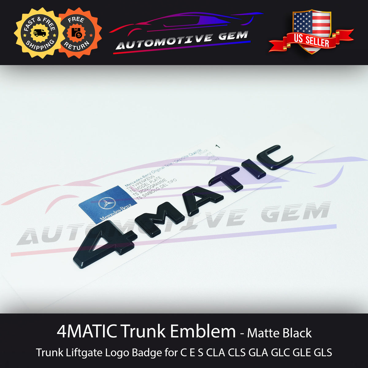 OEM 4MATIC Emblem Matte Black AMG Letter Trunk Logo Badge Sticker Merc ...
