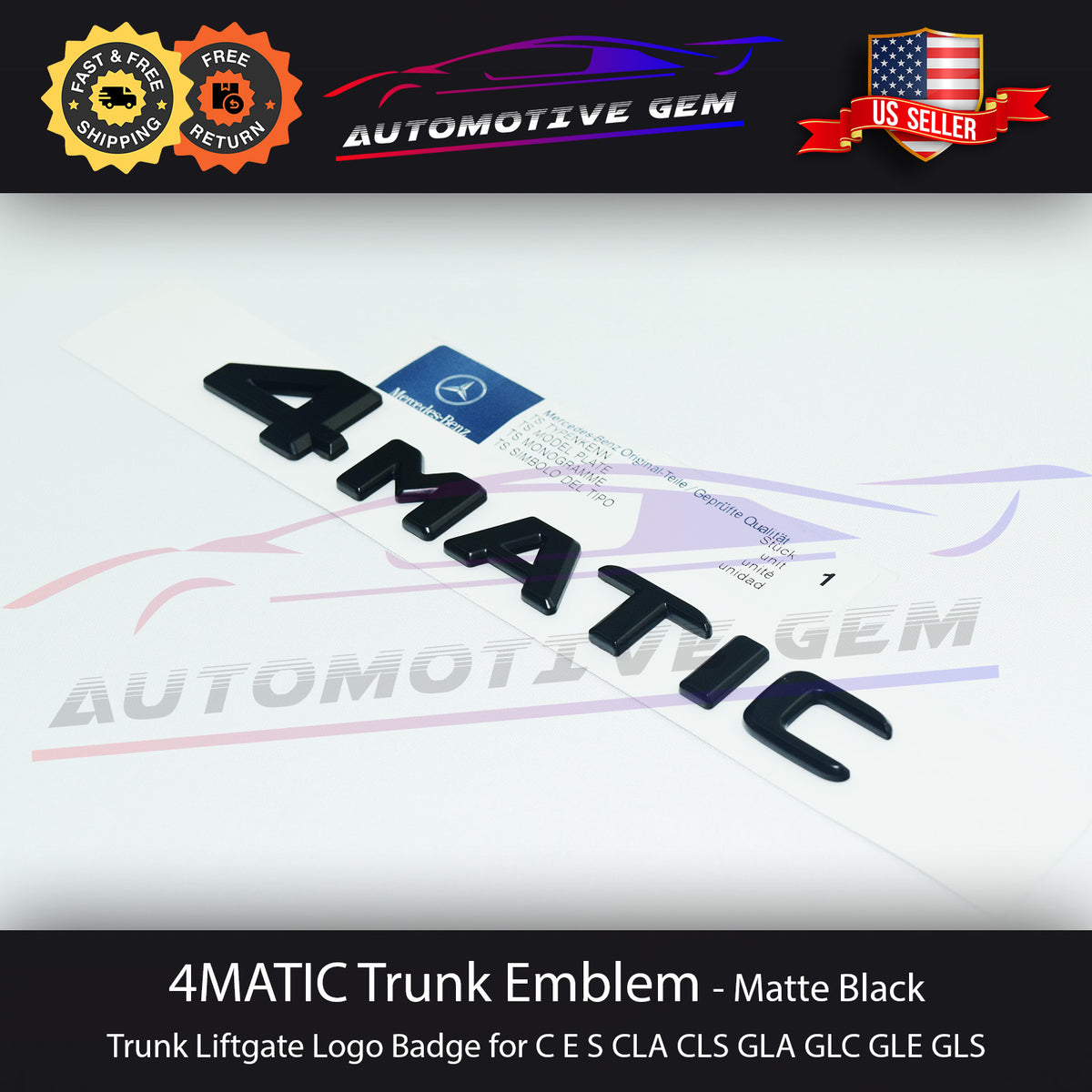 OEM 4MATIC Emblem Matte Black AMG Letter Trunk Logo Badge Sticker Merc ...