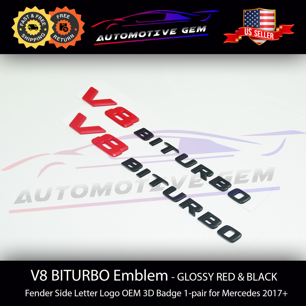 OEM V8 BITURBO Emblem AMG Fender RED BLACK Badge Logo Mercedes C63 S63 ...
