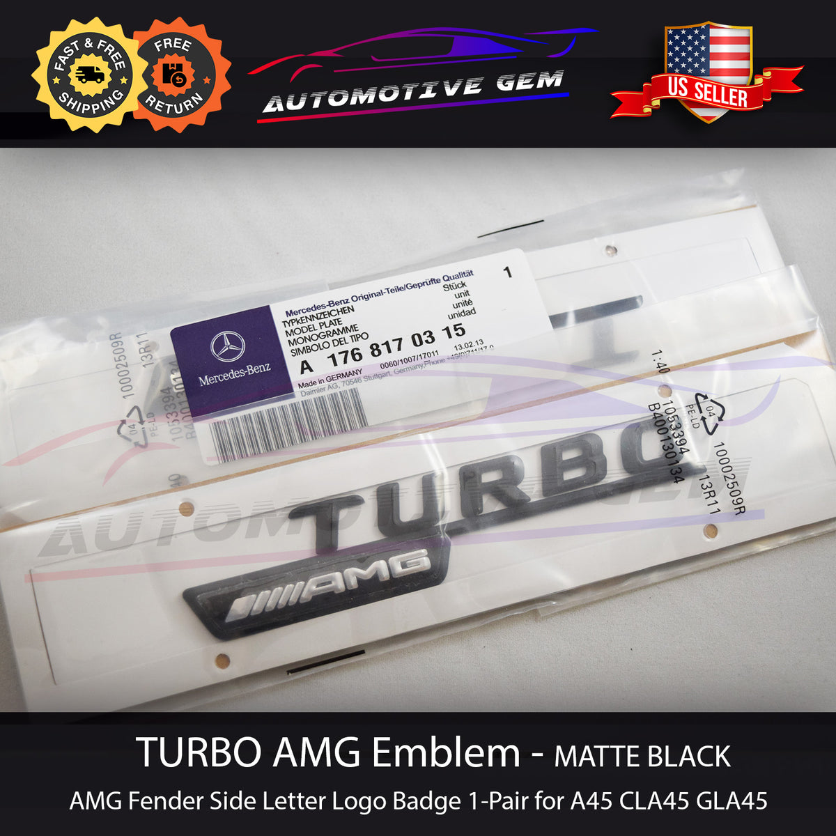 OEM TURBO AMG Emblem Fender MATTE BLACK Badge Logo Sticker Mercedes ...