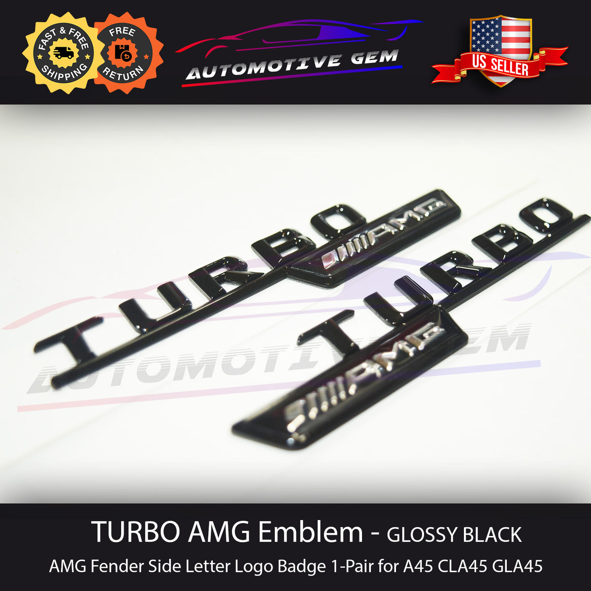 OEM TURBO AMG Emblem Fender GLOSS BLACK Badge Logo Sticker Mercedes ...