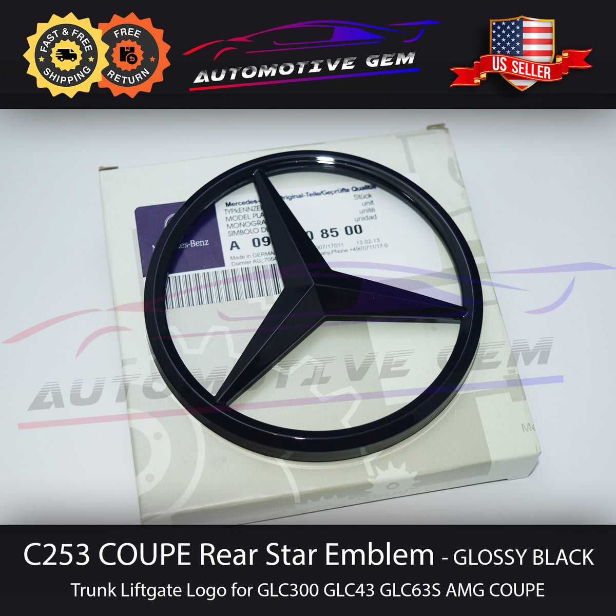 GLC63S COUPE AMG Mercedes BLACK Star Emblem Trunk Logo Badge GLC300 ...