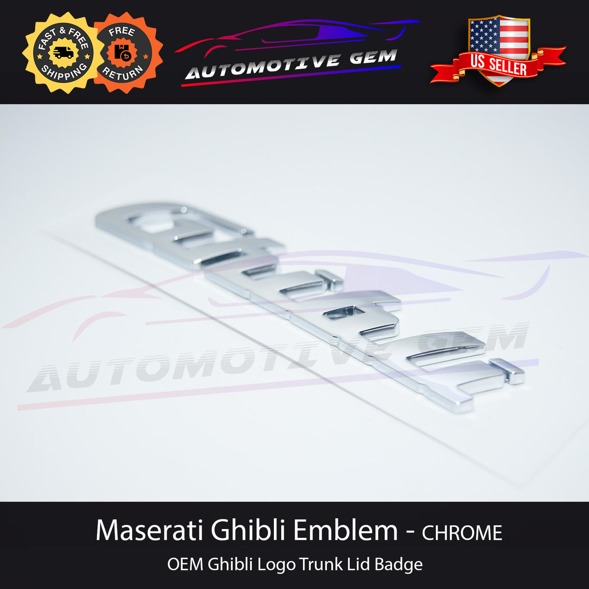 Maserati Ghibli Emblem Chrome Silver Logo Trunk Lid Emblem Badge Stick ...