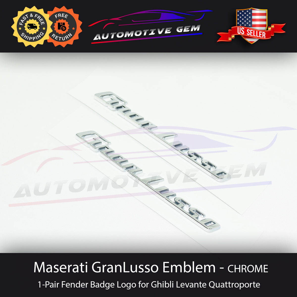 Maserati GranLusso Emblem Chrome Fender Letter Badge Logo OEM Quattrop ...