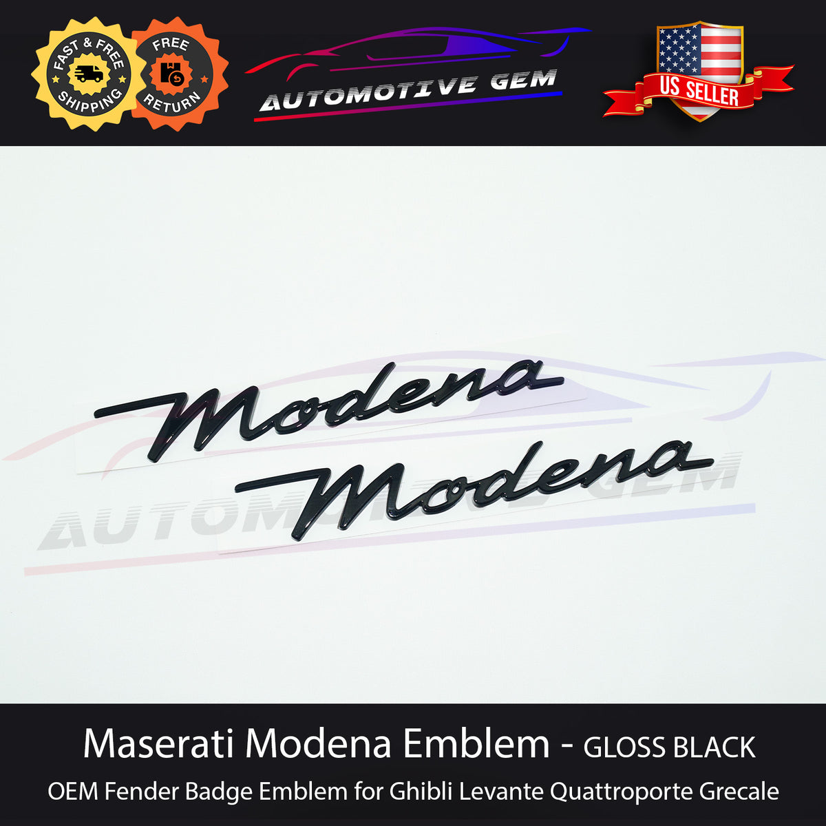 Maserati Modena Fender Emblem GLOSS BLACK LH & RH Side Logo Badge Ghib ...