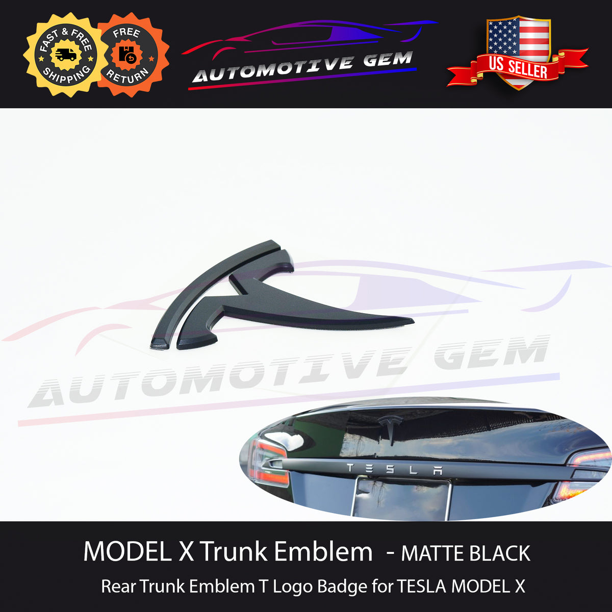 Tesla MODEL X Rear Lid Trunk Emblem T Badge BLACK Curved G1047854-00-A ...