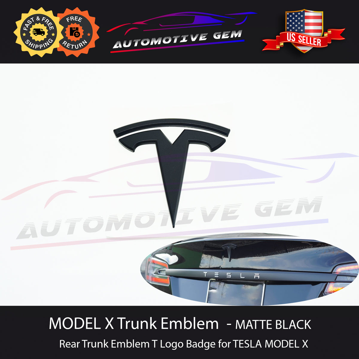 Tesla MODEL X Rear Lid Trunk Emblem T Badge BLACK Curved G1047854-00-A ...