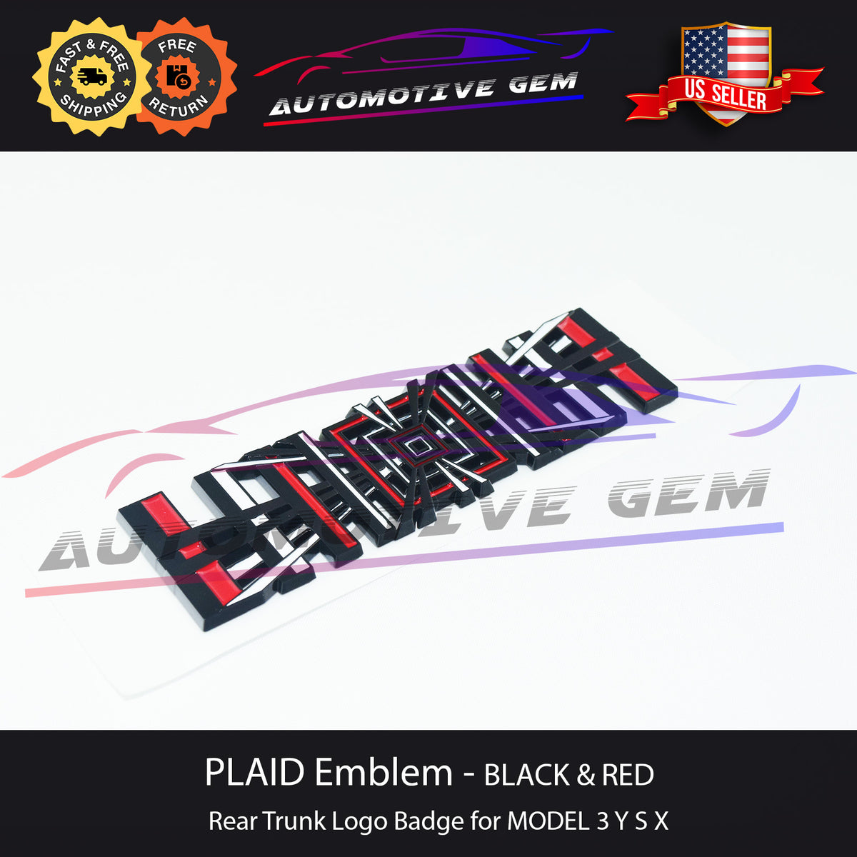 Tesla PLAID Badge BLACK RED Trunk Liftgate Logo Rear Emblem Upgrade Mo ...